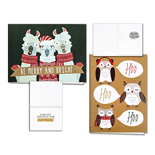 HERZOME 48 Pack Christmas Winter Holiday Greeting Cards With Envelopes and Stickers, 8 Pattern Woodland Animals Holiday Xmas Cards