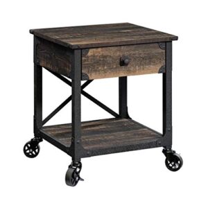 sauder steel river side table, l: 22.44" x w: 21.65" x h: 23.11", carbon oak finish