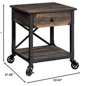 Sauder Steel River Side Table, L: 22.44" x W: 21.65" x H: 23.11", Carbon Oak Finish