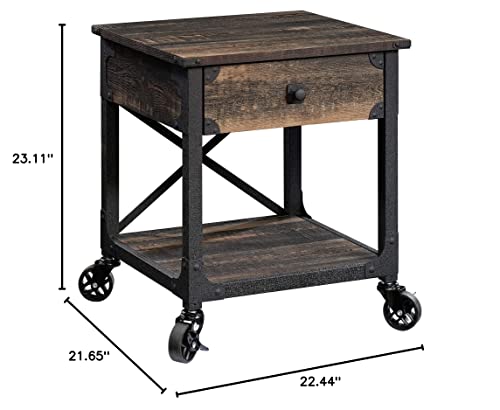 Sauder Steel River Side Table, L: 22.44" x W: 21.65" x H: 23.11", Carbon Oak Finish