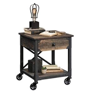 Sauder Steel River Side Table, L: 22.44" x W: 21.65" x H: 23.11", Carbon Oak Finish