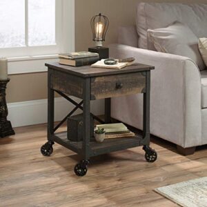 Sauder Steel River Side Table, L: 22.44" x W: 21.65" x H: 23.11", Carbon Oak Finish