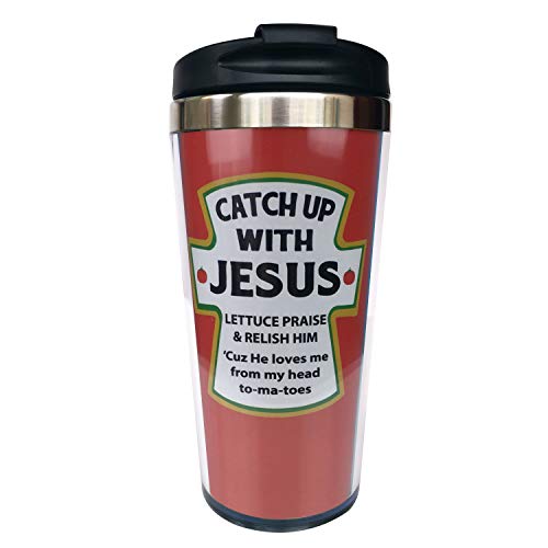 NVJUI JUFOPL Catch Up With Jesus Travel Coffee Mug for Men Women, With Flip Lid, Stainless Steel, Vacuum Insulated, Water Bottle Cup 15 oz