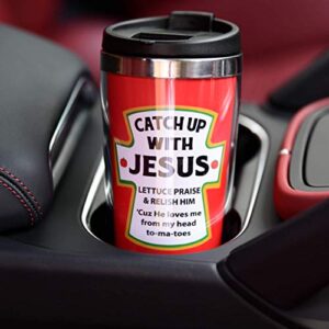 NVJUI JUFOPL Catch Up With Jesus Travel Coffee Mug for Men Women, With Flip Lid, Stainless Steel, Vacuum Insulated, Water Bottle Cup 15 oz