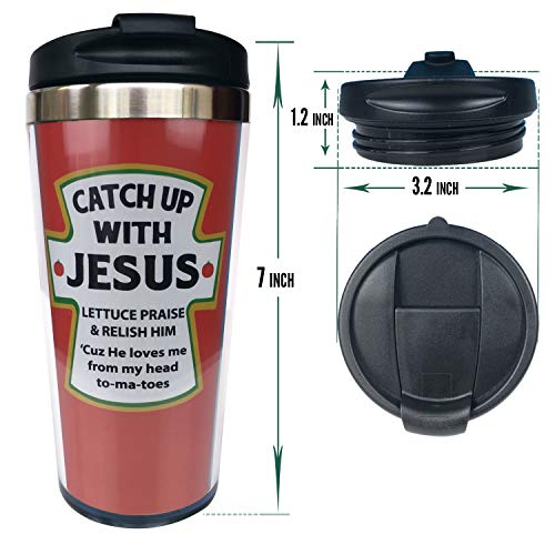 NVJUI JUFOPL Catch Up With Jesus Travel Coffee Mug for Men Women, With Flip Lid, Stainless Steel, Vacuum Insulated, Water Bottle Cup 15 oz