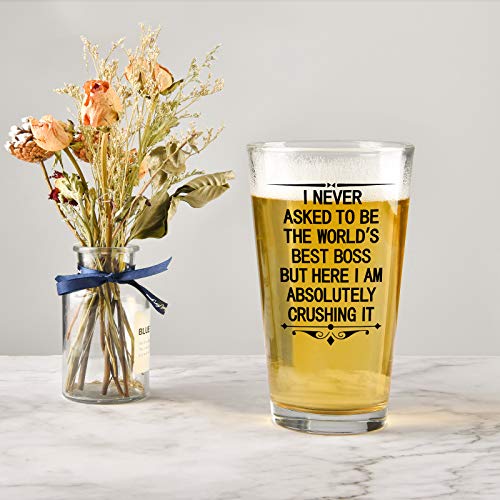 Waipfaru Funny Boss Beer Glass, I Never Asked to Be the World's Best Boss, But I Am Absolutely Crushing it - Bosses Day Birthday Christmas Day Retirement Gift for Men Bosses Father Husband Brother