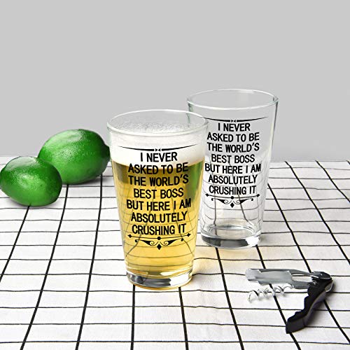 Waipfaru Funny Boss Beer Glass, I Never Asked to Be the World's Best Boss, But I Am Absolutely Crushing it - Bosses Day Birthday Christmas Day Retirement Gift for Men Bosses Father Husband Brother