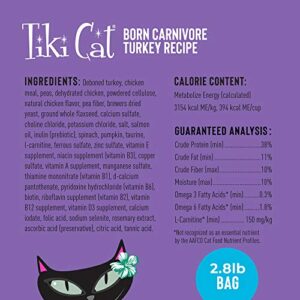 Tiki Cat Born Carnivore Optimal Weight, Turkey, Grain-Free Baked Kibble to Maximize Nutrients, Dry Cat Food, 2.8 lbs. Bag