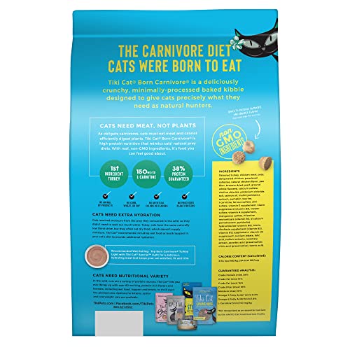 Tiki Cat Born Carnivore Optimal Weight, Turkey, Grain-Free Baked Kibble to Maximize Nutrients, Dry Cat Food, 2.8 lbs. Bag