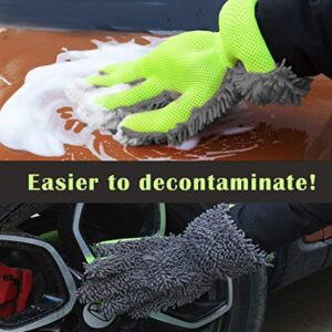 BokWin 2-Pack Car Wash Mitt Scratch Free, 5-Finger Microfiber Wash Mitts, Car Interior Exterior Cleaning Gloves, Auto Chenille Washing Sponge Kits for Cleaning Wheel Tight Spot