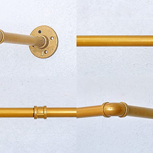 JIANZHUO Industrial Pipe Clothes Rack Wall Mounted,Vintage Retail Wall Mount Pipe Clothing Rack,Metal Commercial Garment Rack for Hanging Clothes,Laundry Room Display Rack Cloths Rack(Gold,59in)