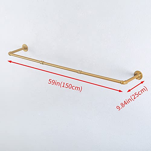 JIANZHUO Industrial Pipe Clothes Rack Wall Mounted,Vintage Retail Wall Mount Pipe Clothing Rack,Metal Commercial Garment Rack for Hanging Clothes,Laundry Room Display Rack Cloths Rack(Gold,59in)