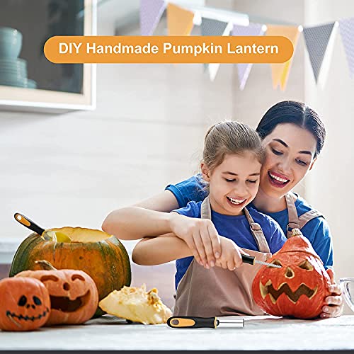 Yixiang Halloween Pumpkin Carving Kit, 5 Pieces Heavy Duty Professional Stainless Steel Carving Tools Set for Halloween Decorations, Included 4 LED Candles