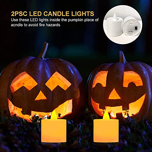 Yixiang Halloween Pumpkin Carving Kit, 5 Pieces Heavy Duty Professional Stainless Steel Carving Tools Set for Halloween Decorations, Included 4 LED Candles