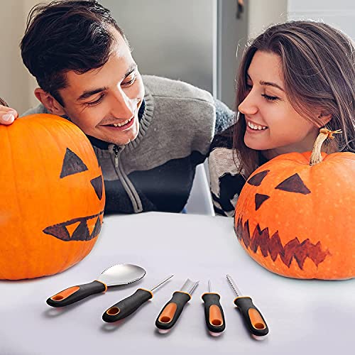 Yixiang Halloween Pumpkin Carving Kit, 5 Pieces Heavy Duty Professional Stainless Steel Carving Tools Set for Halloween Decorations, Included 4 LED Candles