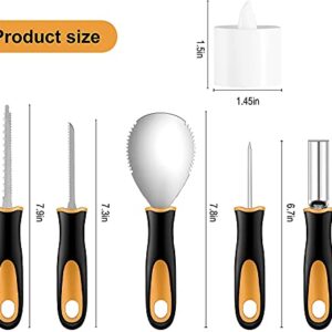 Yixiang Halloween Pumpkin Carving Kit, 5 Pieces Heavy Duty Professional Stainless Steel Carving Tools Set for Halloween Decorations, Included 4 LED Candles