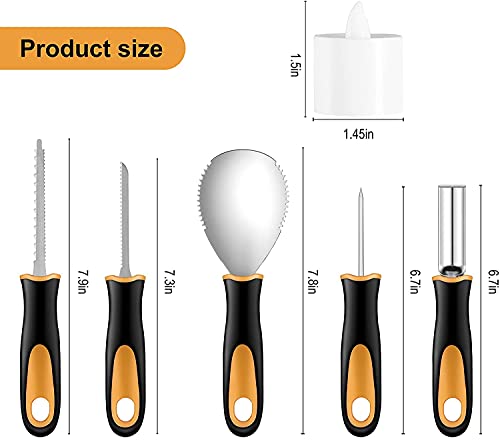 Yixiang Halloween Pumpkin Carving Kit, 5 Pieces Heavy Duty Professional Stainless Steel Carving Tools Set for Halloween Decorations, Included 4 LED Candles