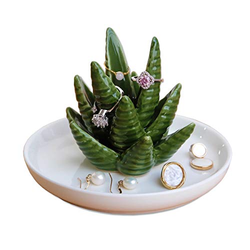 PUDDING CABIN Aloe Ring Holder,Cactus Ring Dish,Jewelry Holder Trinket Tray for Rings Earrings Necklace Organizer,Christmas Gift for Women Girls, Birthday Gift for Women Her