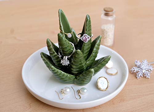 PUDDING CABIN Aloe Ring Holder,Cactus Ring Dish,Jewelry Holder Trinket Tray for Rings Earrings Necklace Organizer,Christmas Gift for Women Girls, Birthday Gift for Women Her