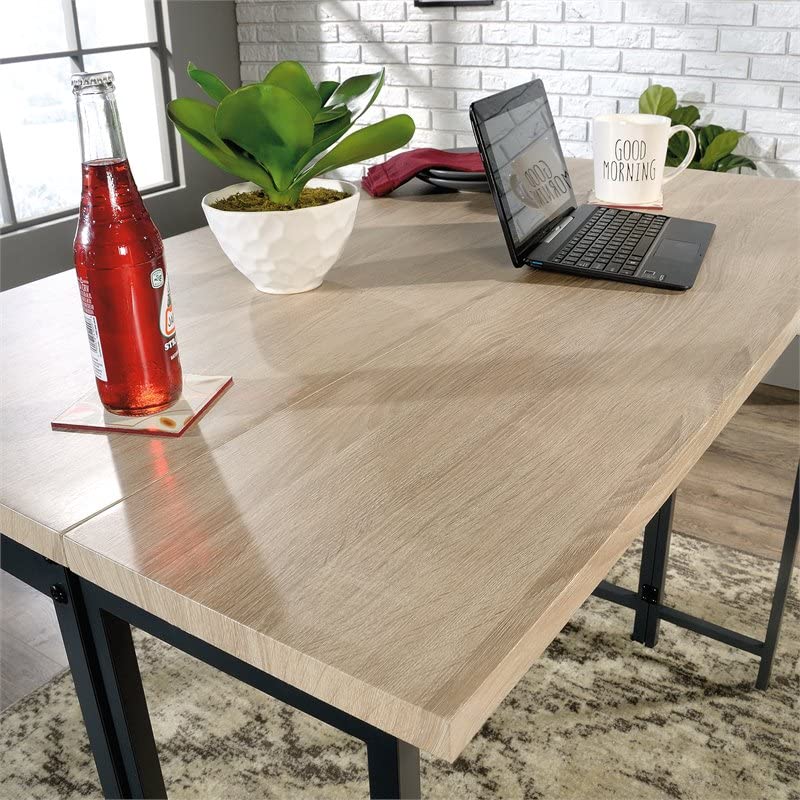 Sauder North Avenue Wood-Metal Dining Table with Drop Leaf in Black Charter Oak