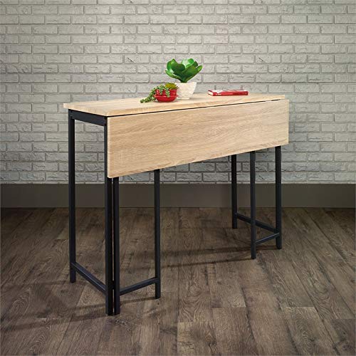 Sauder North Avenue Wood-Metal Dining Table with Drop Leaf in Black Charter Oak