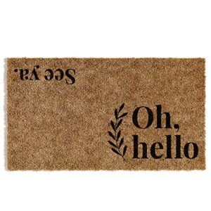 barnyard designs 'oh hello, see ya' doormat welcome mat for outdoors, large front door entrance mat, 30x17, brown