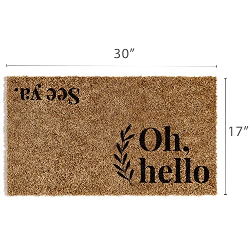 Barnyard Designs 'Oh Hello, See Ya' Doormat Welcome Mat for Outdoors, Large Front Door Entrance Mat, 30x17, Brown