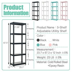 Lomani 5-Shelf Adjustable Utility Shelving Unit, 5-Tier Storage Shelf, Book Shelf, Kitchen Utility Organizer Shelf-BK