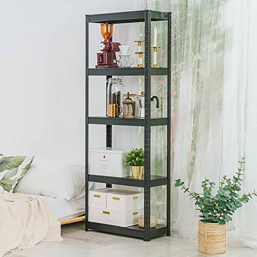 Lomani 5-Shelf Adjustable Utility Shelving Unit, 5-Tier Storage Shelf, Book Shelf, Kitchen Utility Organizer Shelf-BK