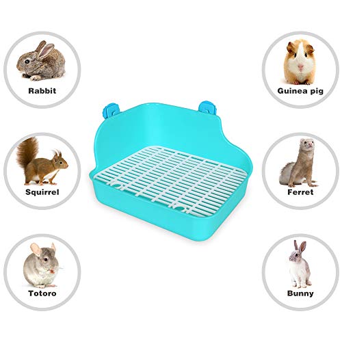 Hptmus Rabbit Litter Box - Turquoise Corner Litter Box Rectangular Pet Litter Box Bunny Accessories Plastic Litter Box for Small Animals