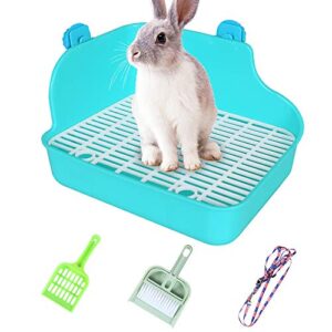 hptmus rabbit litter box - turquoise corner litter box rectangular pet litter box bunny accessories plastic litter box for small animals