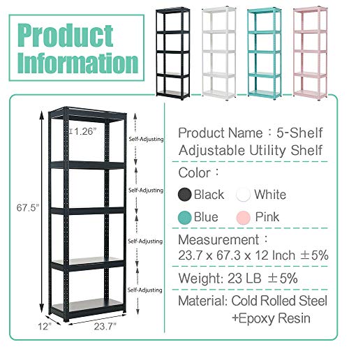 Lomani 5-Shelf Adjustable Utility Shelf, Storage Rack, Organizer Shelf, 5-Tier Storage Shelf, Book Shelf-White