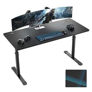 eureka ergonomic 60 inch manual height adjustable computer gaming desk, large home office standing table workstation for 3 monitors with free mouse pad for home office gaming,black