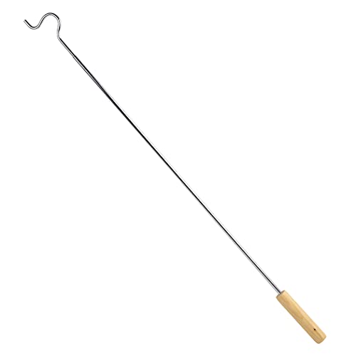 Closet Reacher Pole with Hook and Wooden Handle, Heavy Duty - Adjustable 2.75 – 5 Feet, Chrome Plated Steel Clothing Hanger Shepherds Hook to Easily Reach Clothes etc. - Perfect for College Dorm