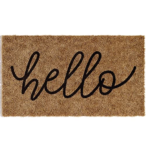 Barnyard Designs 'Hello' Doormat Welcome Mat for Outdoors, Large Front Door Entrance Mat, 30x17, Brown