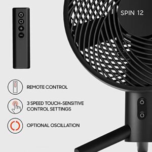 Sharper Image SPIN 12 Oscillating Desktop Fan with 3 Speeds, Small, Black