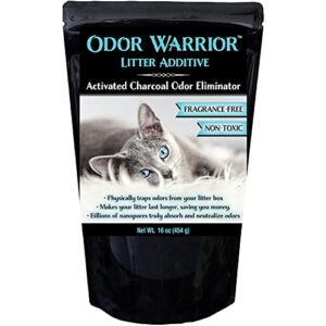 sapphire labs odor warrior cat litter deodorizer | cat litter odor control with ultra absorbing activated charcoal | extend the life of your kitty litter with a truly fragrance free litter solution