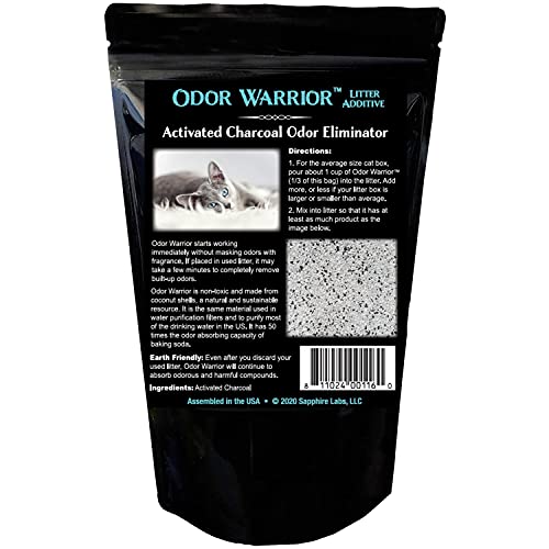 Sapphire Labs Odor Warrior Cat Litter Deodorizer | Cat Litter Odor Control with Ultra Absorbing Activated Charcoal | Extend The Life of Your Kitty Litter with a Truly Fragrance Free Litter Solution