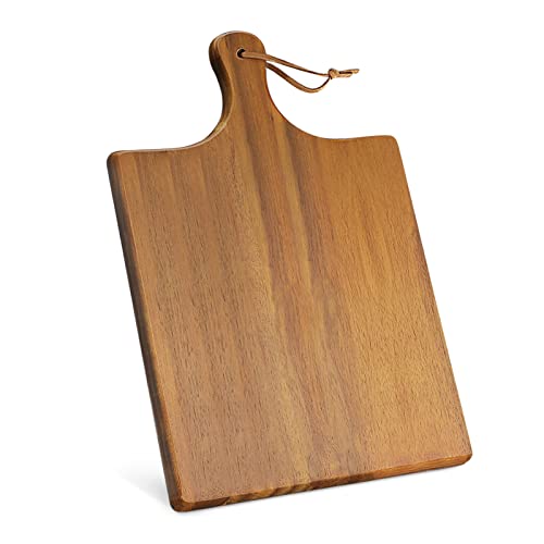 AIDEA Acacia Wood Cutting Board with Handle, Large Wooden Charcuterie Board for Bread, Cheese, Meat and Fruits, Food Serving Tray for Kitchen (17"x11")