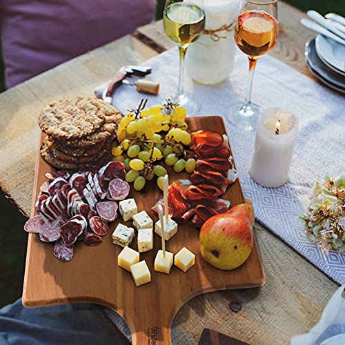 AIDEA Acacia Wood Cutting Board with Handle, Large Wooden Charcuterie Board for Bread, Cheese, Meat and Fruits, Food Serving Tray for Kitchen (17"x11")