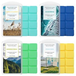 scented wax melts, wax melts wax cubes, soy wax cubes for warmer wax melts gift set ocean breeze, fresh linen, bohemia forest, winds in summer (4 x 2.5oz)