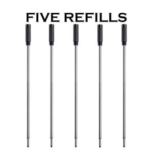 HeTaoCat Red Ink Refill Pack of 5, Replaceable Ballpoint Pen Refills, Medium Point Metal Refil (Black)