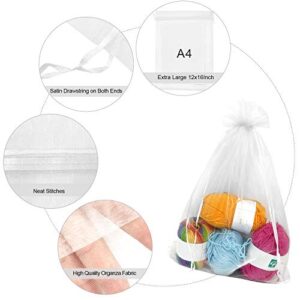 SumDirect 100Pcs12x16 Inches Extra Large White Organza Gift Bags with Drawstring