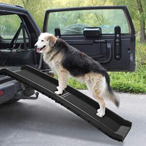 62”l heavy duty portable folding dog ramps for large dogs suv, truck car ramp stairs step ladder for pet, non-slip design for pool boat