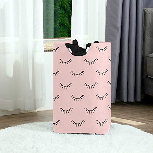 ALAZA Cute Pink Eyelashes Large Laundry Basket, Collapsible Oxford Fabric Laundry Hamper, Foldable Clothes Tote Bag, Bin Storage Organizer with Handles