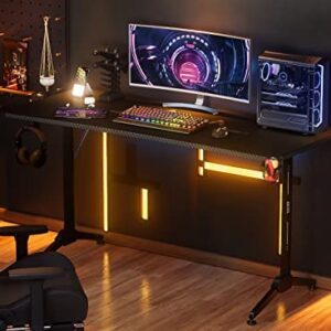 Furmax Gaming Desk T-Shaped Pc Computer Table with Carbon Fiber Surface Free Mouse Pad Home Office Desk Gamer Table Pro with Game Handle Rack Headphone Hook and Cup Holder (Black, 63 Inch)