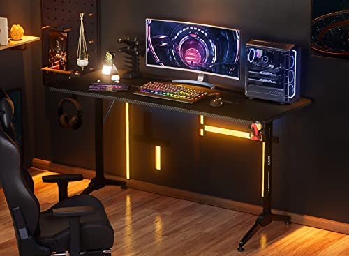 Furmax Gaming Desk T-Shaped Pc Computer Table with Carbon Fiber Surface Free Mouse Pad Home Office Desk Gamer Table Pro with Game Handle Rack Headphone Hook and Cup Holder (Black, 63 Inch)