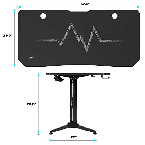 Furmax Gaming Desk T-Shaped Pc Computer Table with Carbon Fiber Surface Free Mouse Pad Home Office Desk Gamer Table Pro with Game Handle Rack Headphone Hook and Cup Holder (Black, 63 Inch)