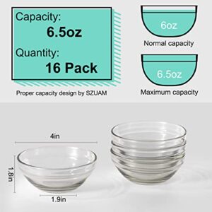 SZUAH 16 Pack Small Glass Bowls 4 Inch Prep Bowls 6.5 OZ Serving Bowls Microwaveable Stackable Clear Glass Bowls for Kitchen, Dessert, Dips, Nut and Candy Dishes, Dishwasher Safe