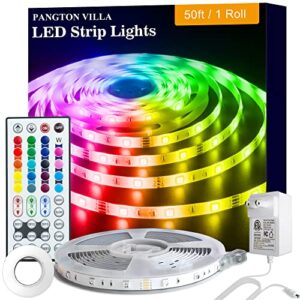 pangton villa led strip lights, 32.8ft 1 roll rgb 5050 led lights for bedroom, room, kitchen, home decor diy color changing led light strip kit with 44key remote and power supply